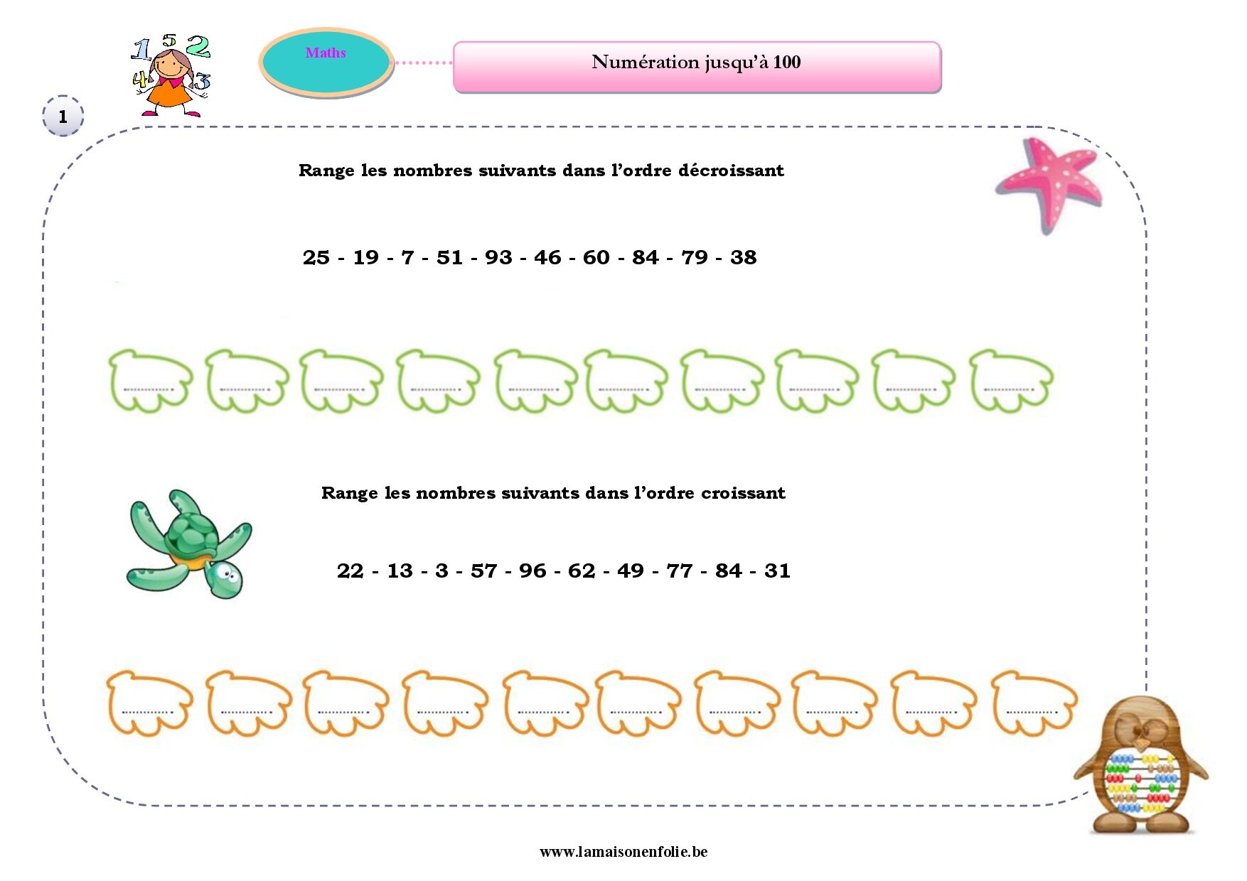 Fichier de numération et de calcul jusqu’à 100 - La maison en folie