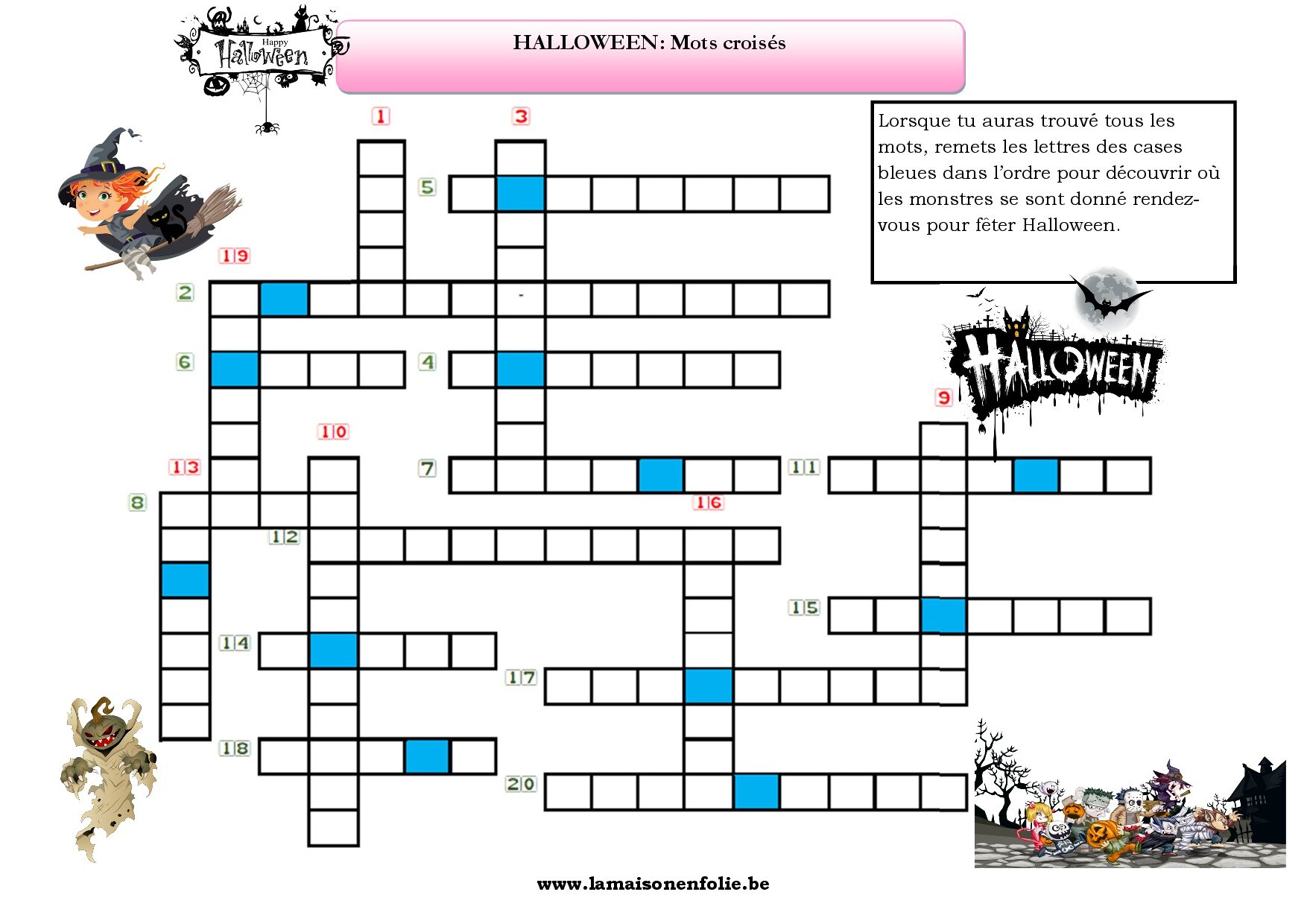 Mots croisés sur le thème d’Halloween - La maison en folie
