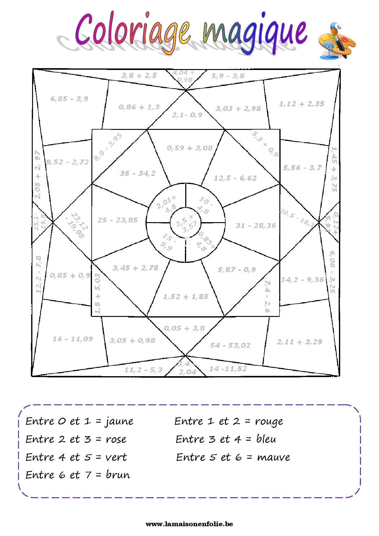 Coloriage magique calcul avec des décimaux - La maison en folie
