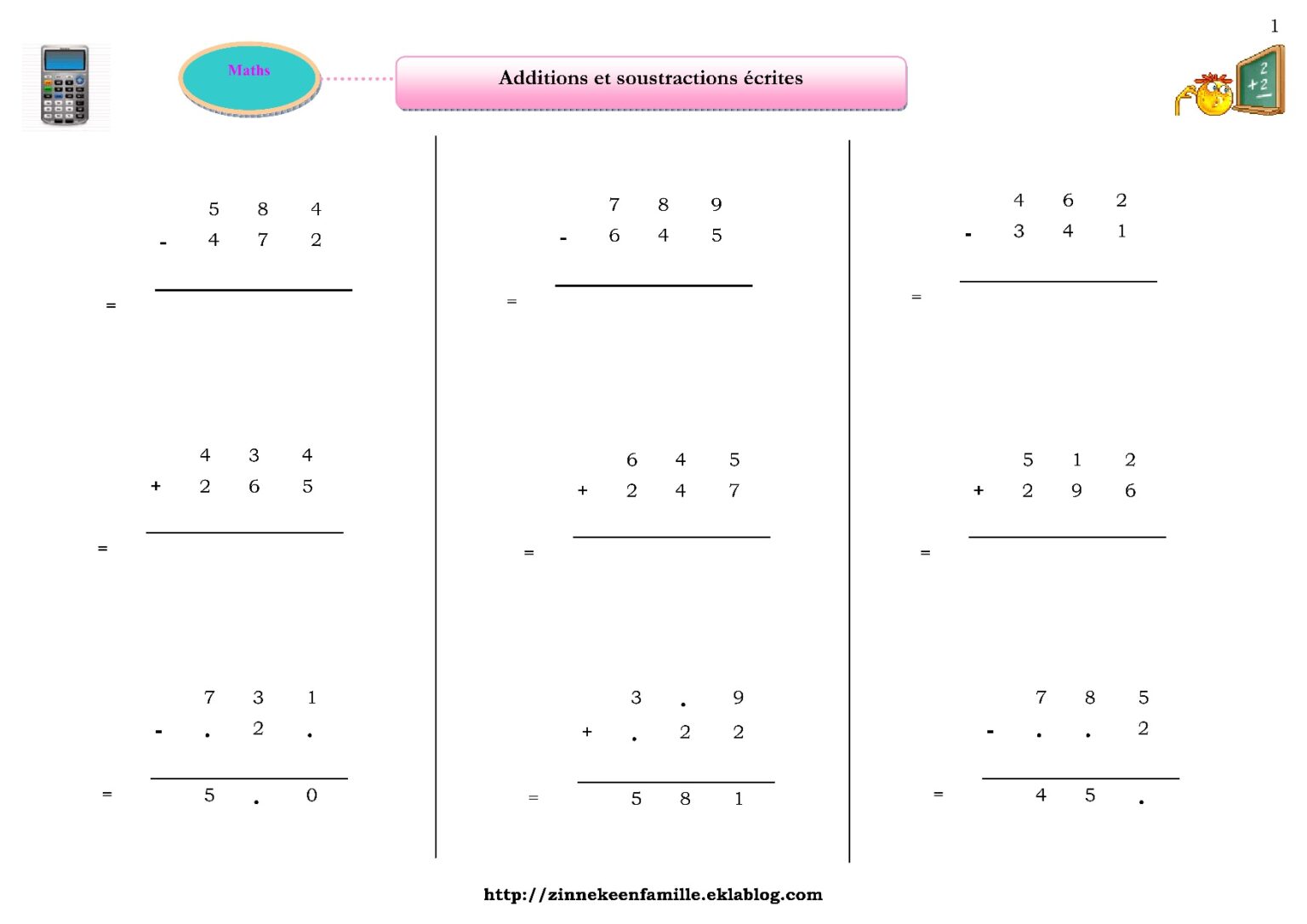 Fichier d’additions et de soustractions écrites - La maison en folie